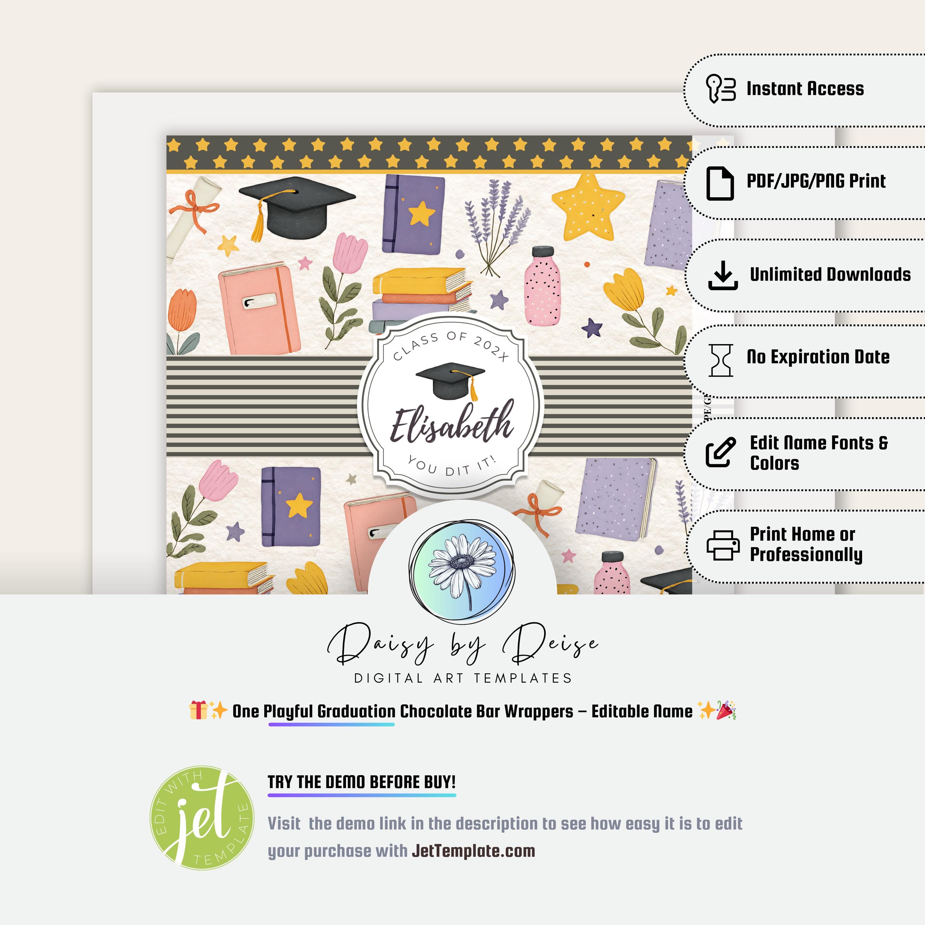 Graduation Chocolate Bar Wrapper | Editable Text Favor Template ...