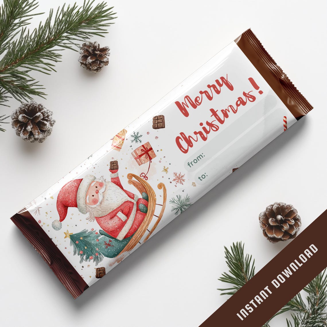 Christmas Chocolate Bar Wrapper Template: Santa Sleigh Design (instant ...