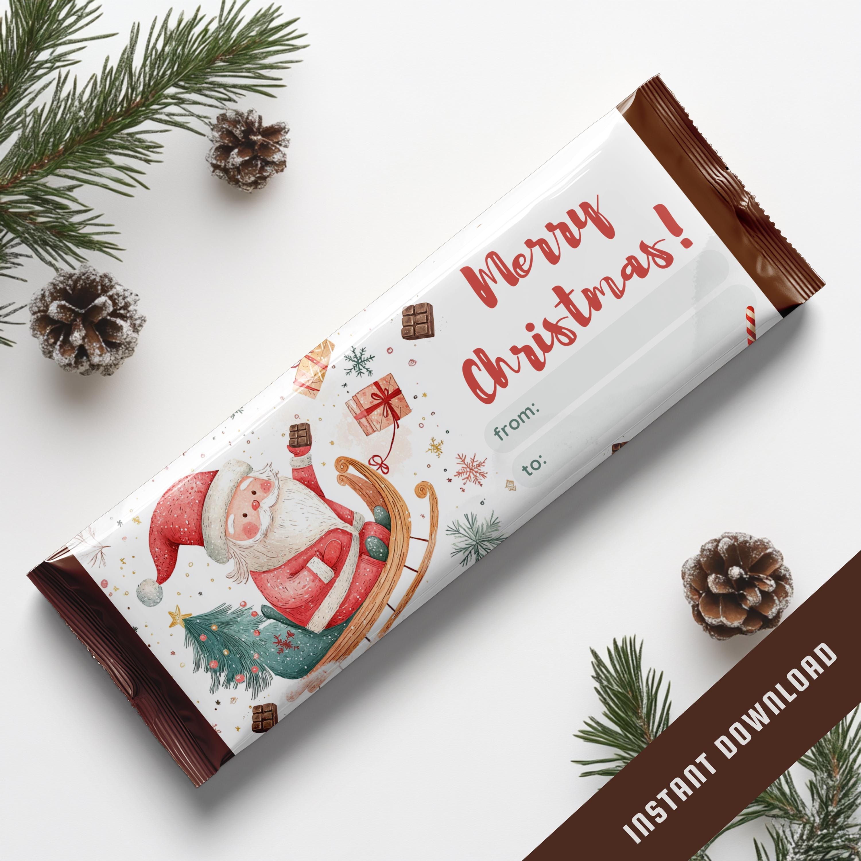 Christmas Chocolate Bar Wrapper Template: Santa Sleigh Design (instant ...