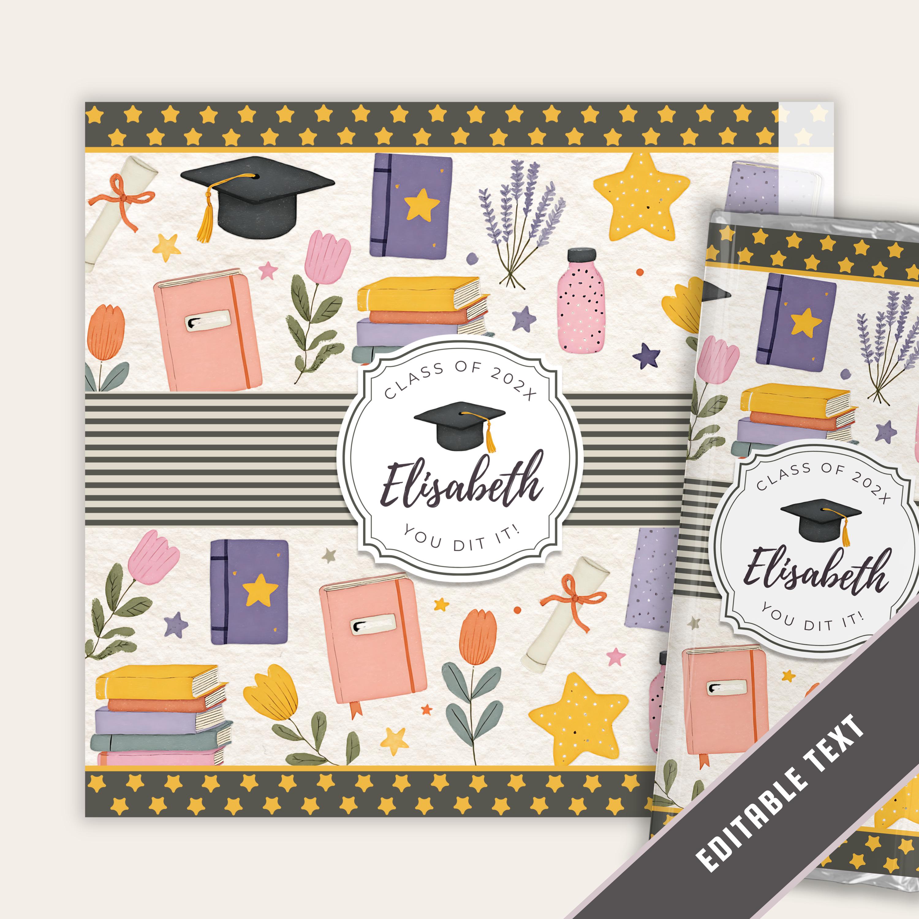 Graduation Chocolate Bar Wrapper | Editable Text Favor Template ...