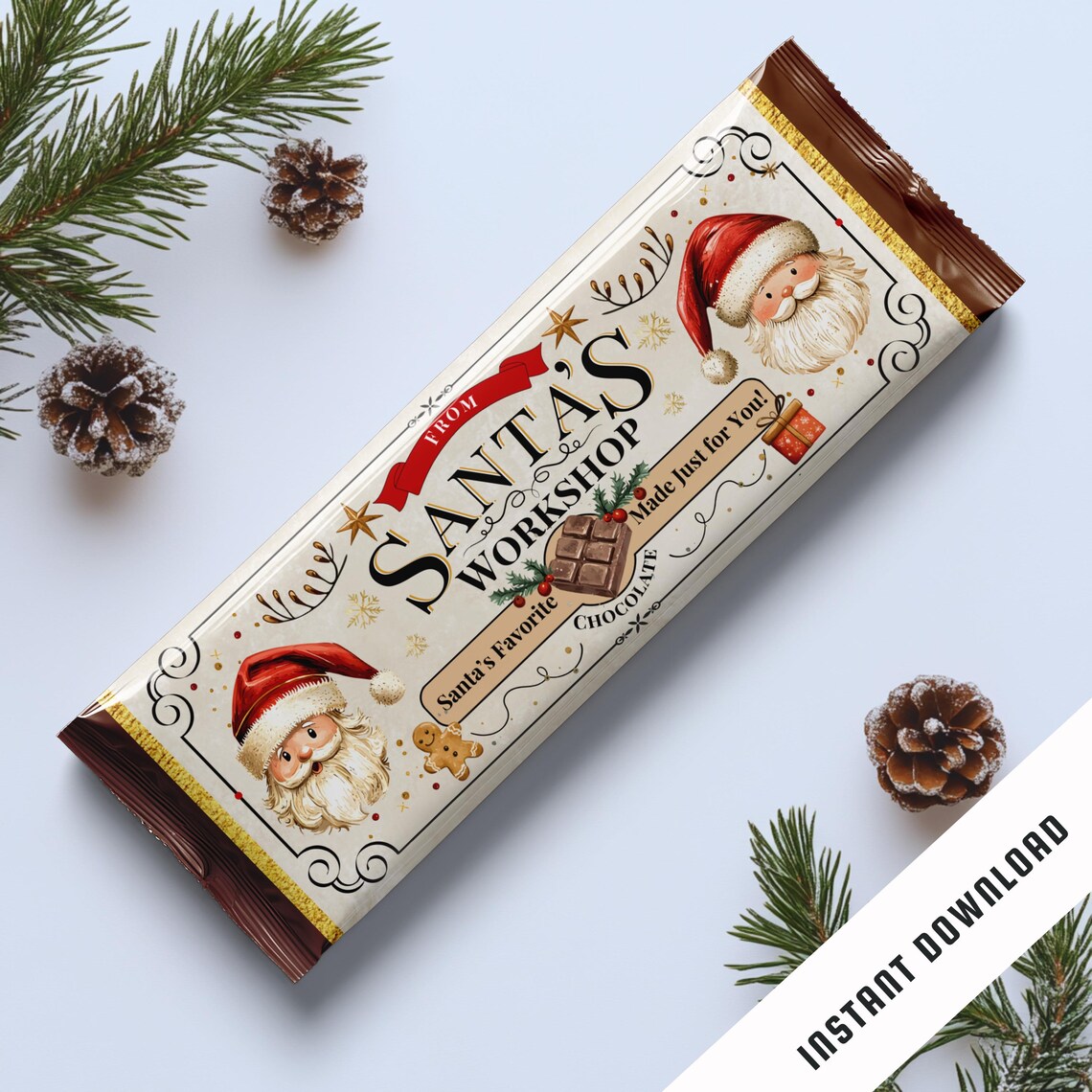 Christmas Chocolate Bar Wrapper Template: Santa's Workshop (instant ...
