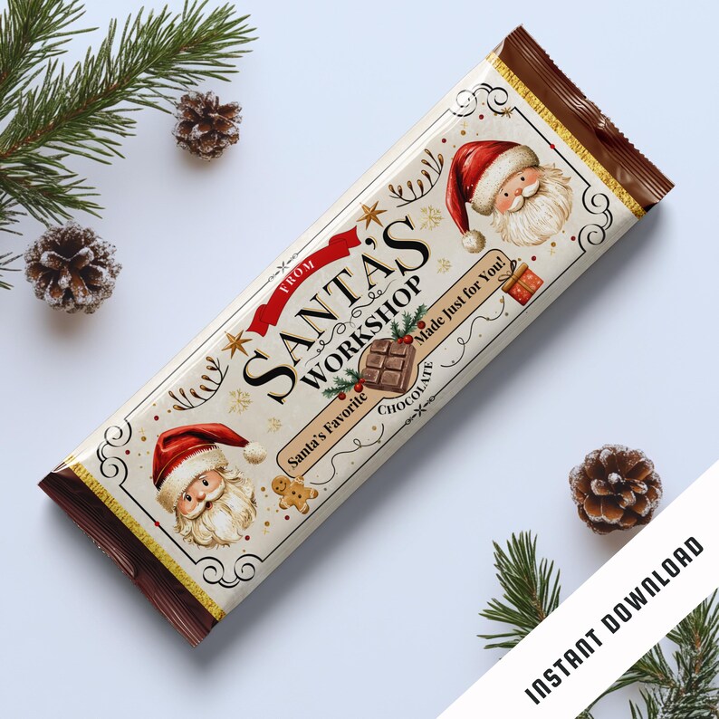 Christmas Chocolate Bar Wrapper Template: Santa's Workshop (instant ...