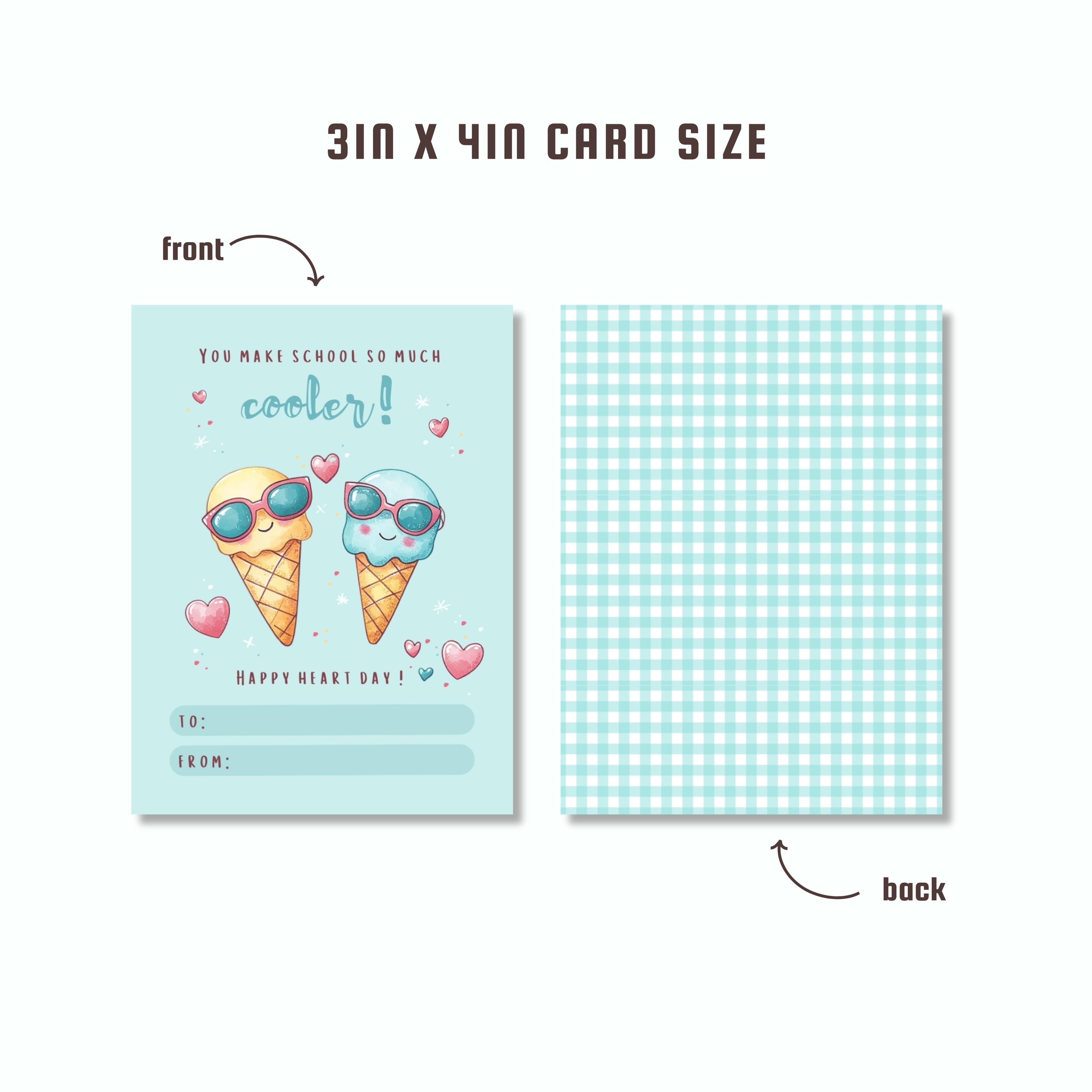 Ice Cream Valentines Day Card Classroom Valentine's Card Ice Cream ...