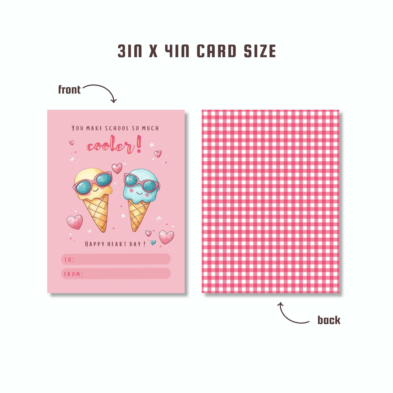 Ice Cream Valentines Day Card Classroom Valentine's Card Ice Cream ...