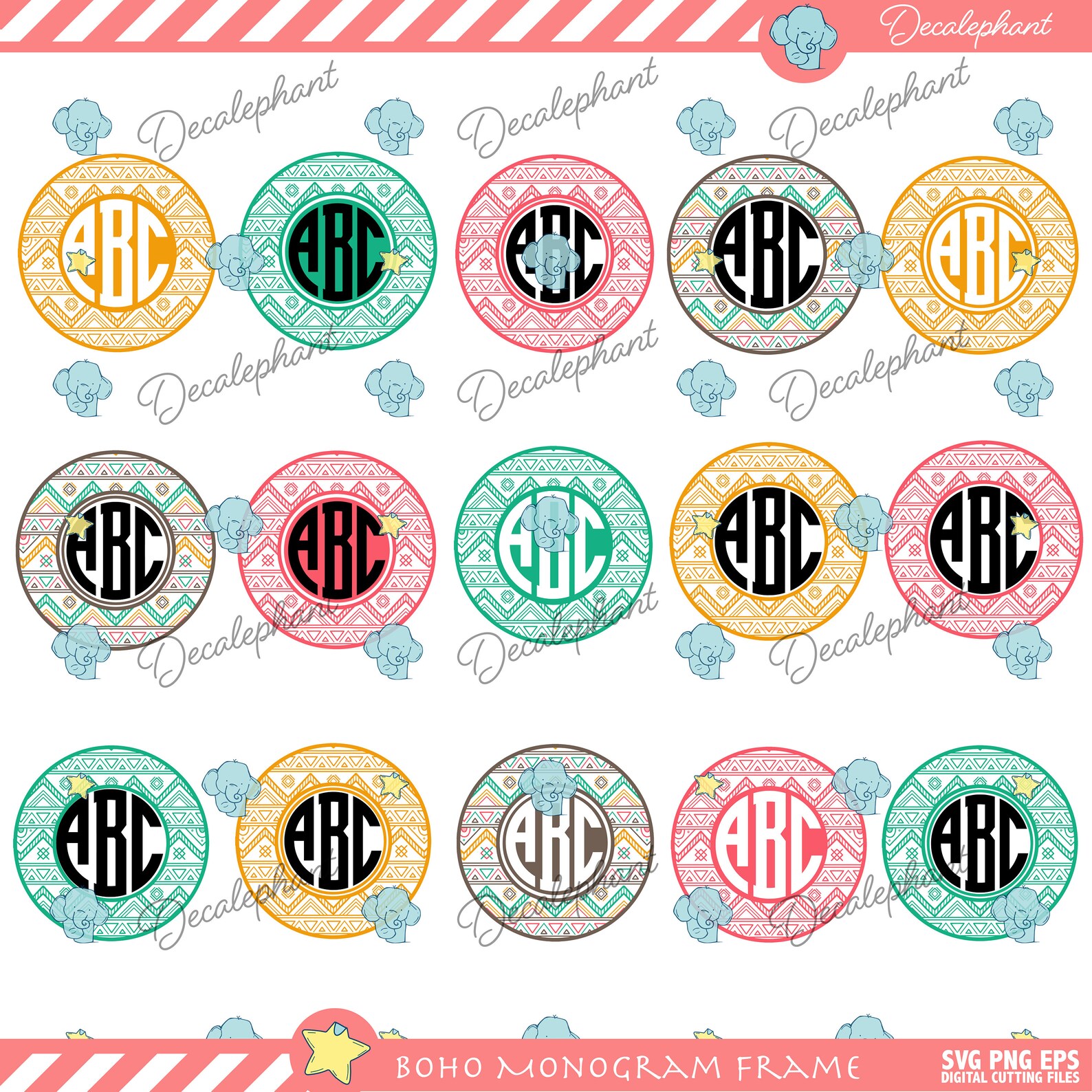 Boho Monogram Frame / Aztec Monogram SVG, PNG, EPS Monogram Decal ...