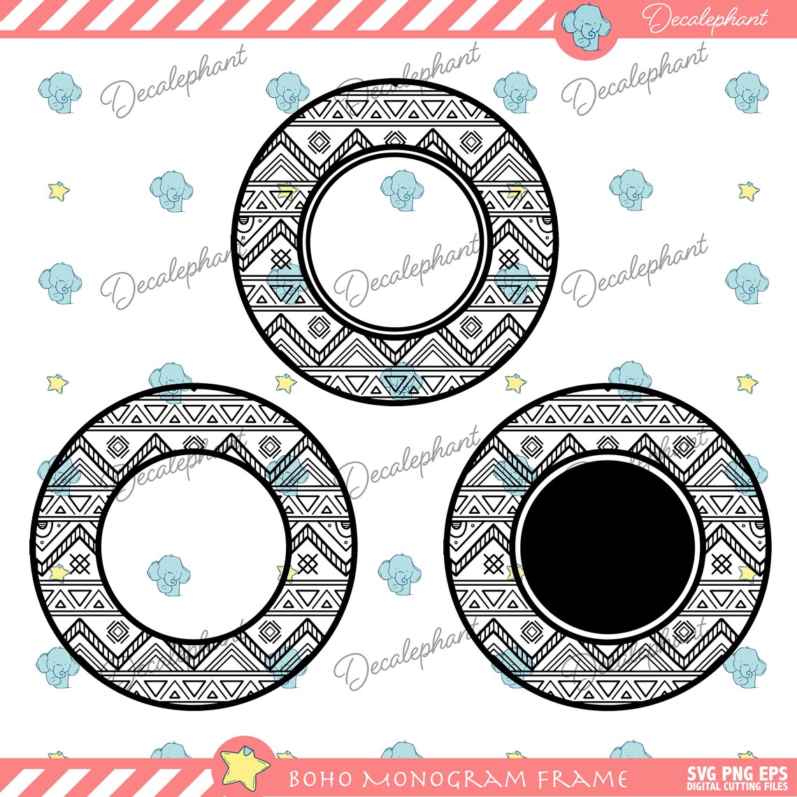 Boho Monogram Frame / Aztec Monogram SVG, PNG, EPS Monogram Decal ...