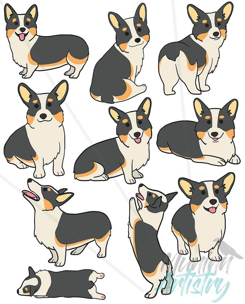Corgi Clipart, PNG Clip Art, Red Tri Color Dog, Commercial Use, Instant ...