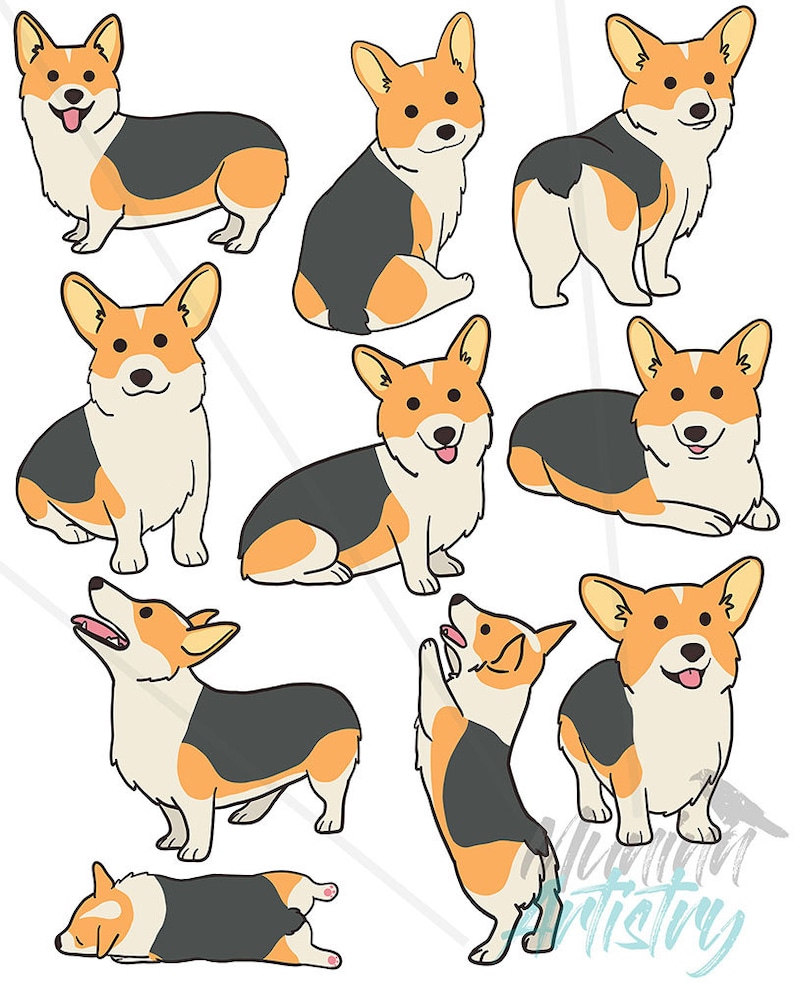 Corgi Clipart, PNG Clip Art, Red Tri Color Dog, Commercial Use, Instant ...