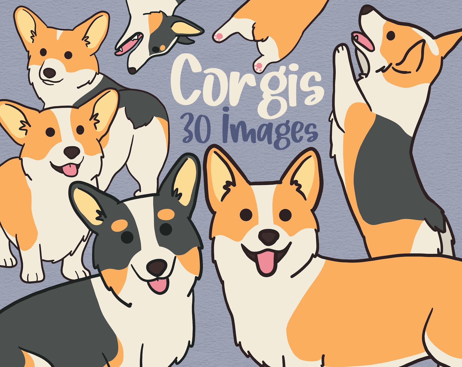 Corgi Clipart PNG Clip Art Red Tri Color Dog Commercial - Etsy