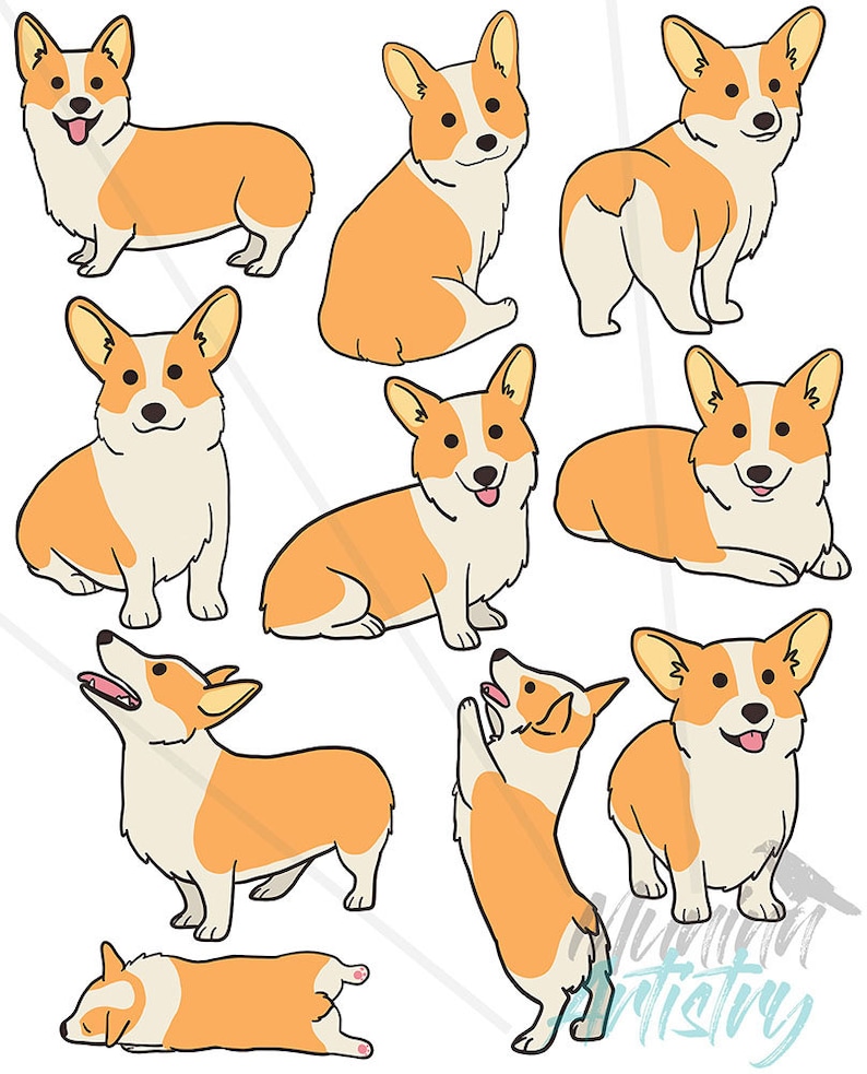 Corgi Clipart, PNG Clip Art, Red Tri Color Dog, Commercial Use, Instant ...