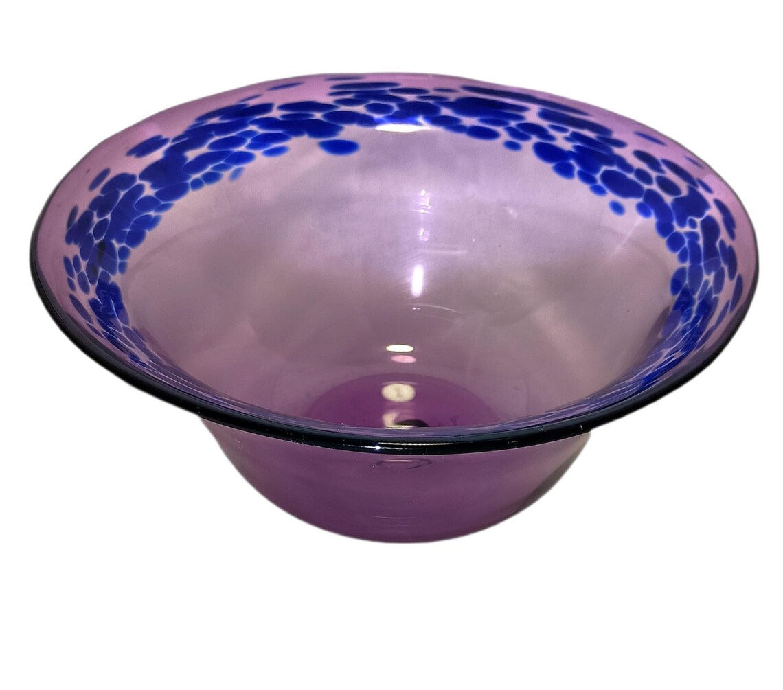 Hand Blown Art Glass Bowl: Purple & Cobalt Blue Centerpiece, Signed - Etsy