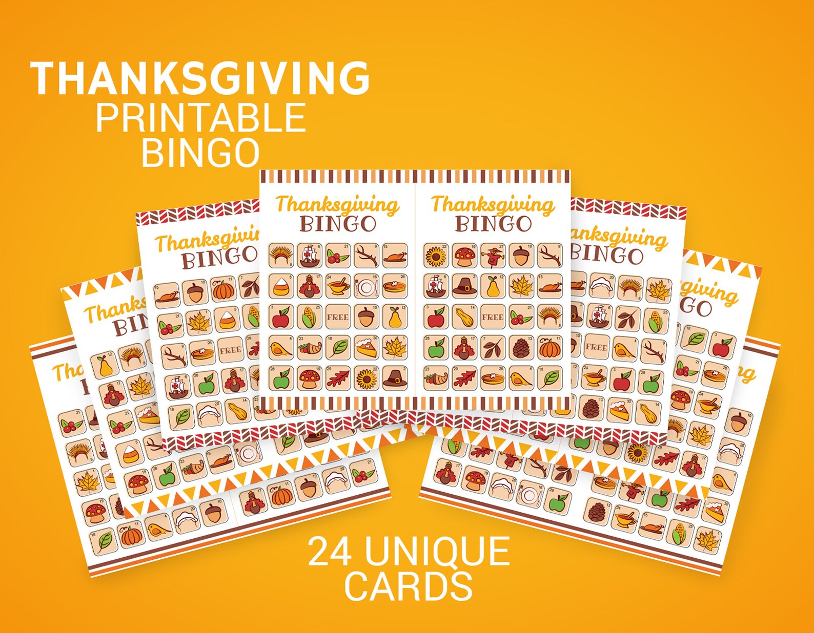 Thanksgiving Bingo Cards. Printable Thanksgiving Bingo Game. - Etsy