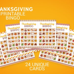 Thanksgiving Bingo Cards. Printable Thanksgiving Bingo Game. Class ...