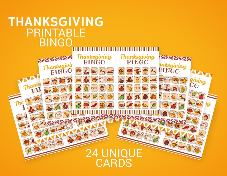 Thanksgiving Bingo Cards. Printable Thanksgiving Bingo Game. - Etsy