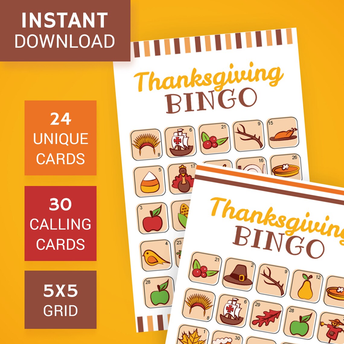 Thanksgiving Bingo Cards. Printable Thanksgiving Bingo Game. - Etsy