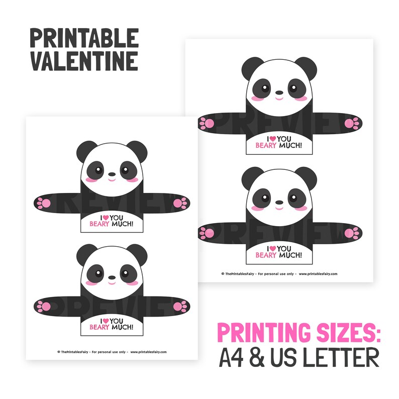 Printable Panda Bear Candy Hugger Cute Valentine's Day - Etsy