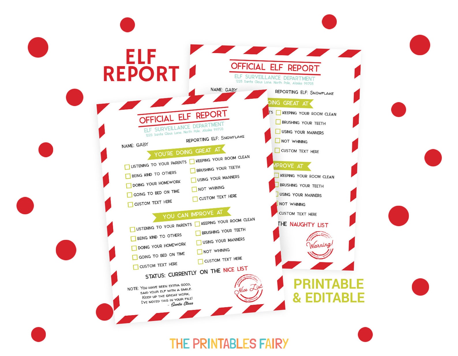 Printable Elf Report Cards. Editable Nice List Certificate. - Etsy España