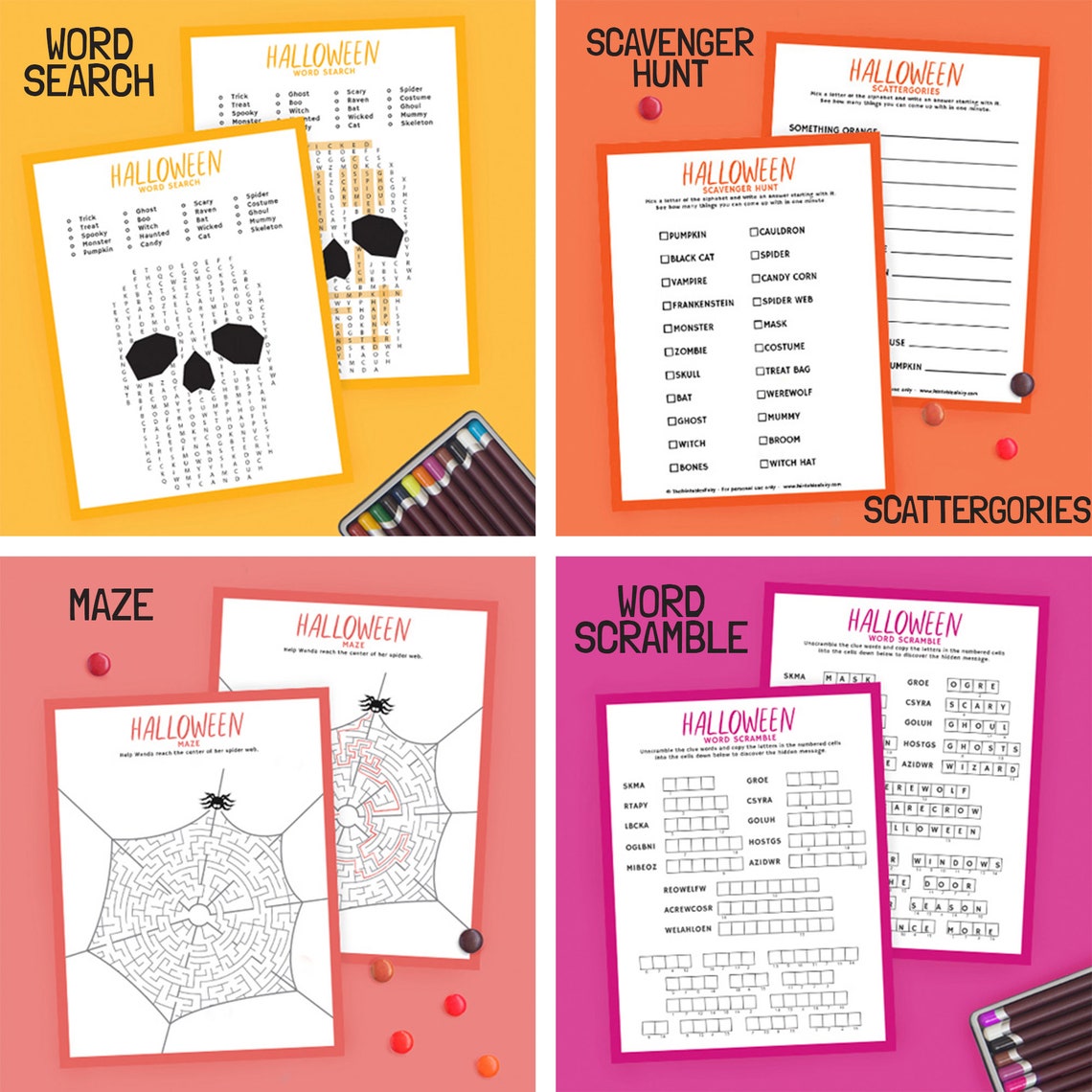 Halloween Party Games for Kids: Printable Crossword Word - Etsy