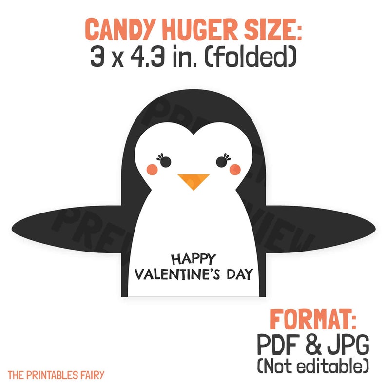 Printable Penguin Candy Hugger Cute Valentine's Day - Etsy