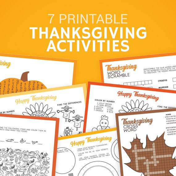 Thanksgiving Printable Place Mats: Crossword Word Search - Etsy