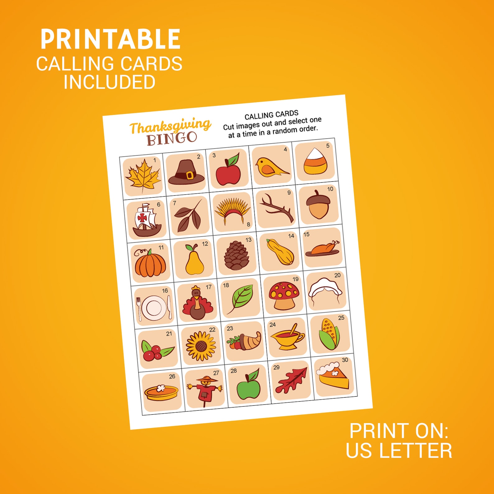 Thanksgiving Bingo Cards. Printable Thanksgiving Bingo Game. - Etsy
