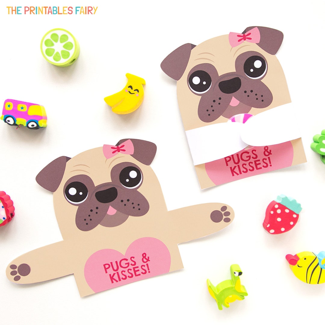 Girl Pug Candy Hugger - Valentine's Day Cute Puppy Classroom Candy ...