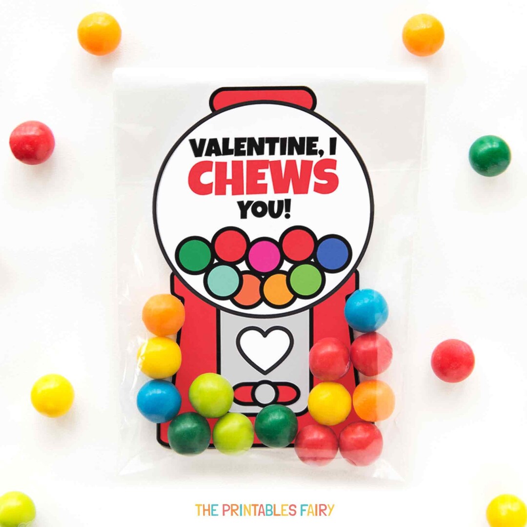 Gumball Valentine Tags - Printable Valentine's Day Chewing Gum Gift: I ...