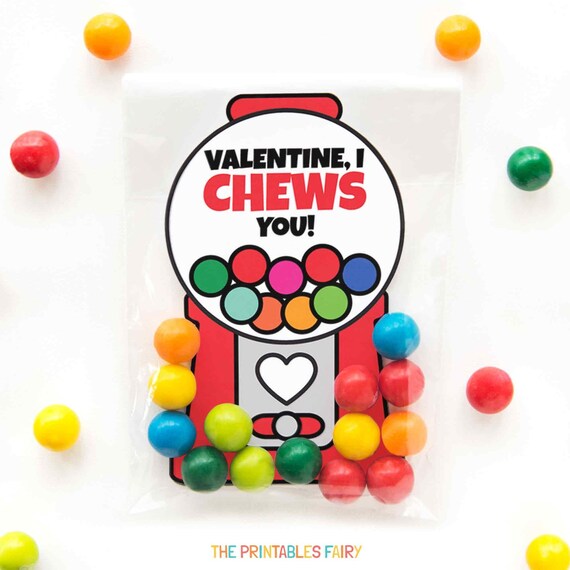 Gumball Valentine Tags Printable Valentine's Day Chewing - Etsy