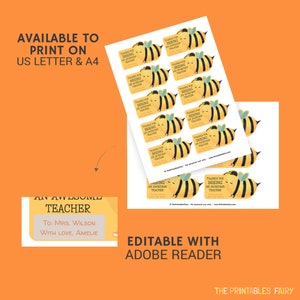 Bee Teacher Tags. Printable Teacher Thank You Tag. Personalized Flower ...