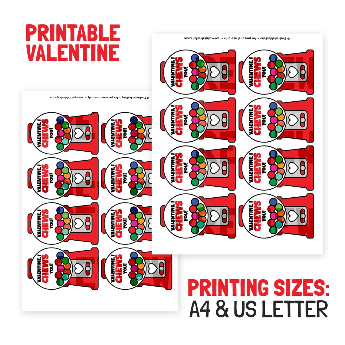 Gumball Valentine Tags Printable Valentine's Day Chewing - Etsy