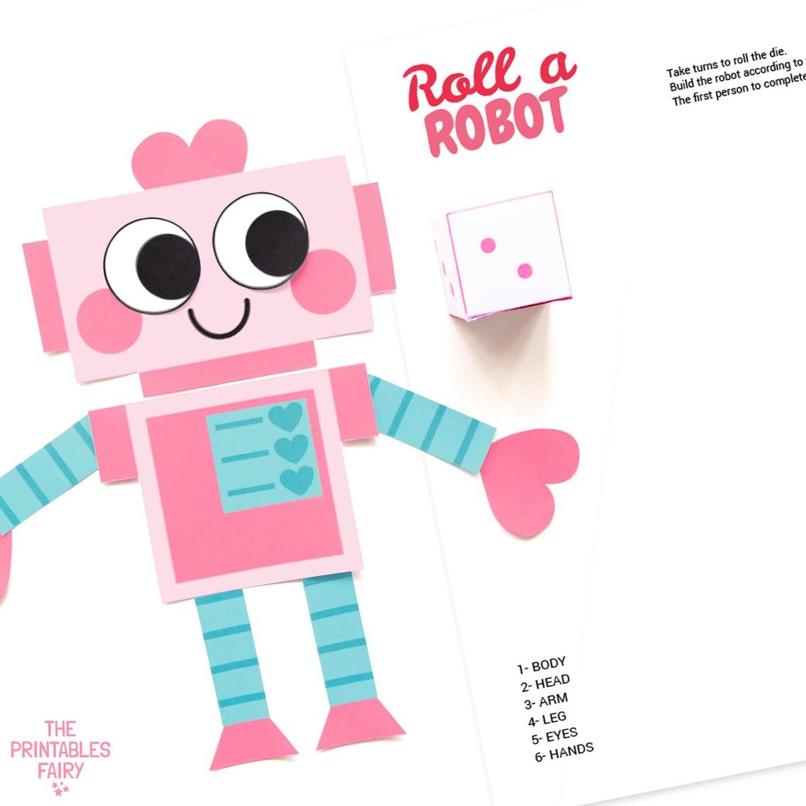 Roll a Robot Valentine's Day Printable Game for Kids | Etsy