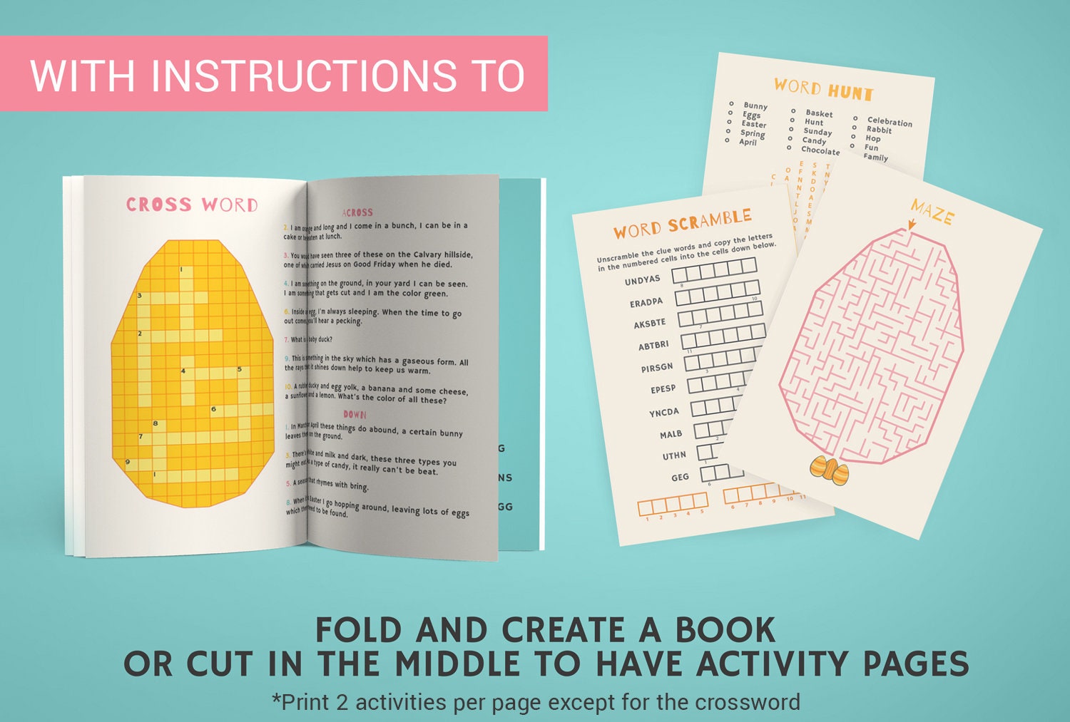 Printable Easter Activity Set For Kids: Crossword Word Search - Etsy España