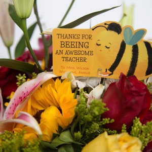 Bee Teacher Tags. Printable Teacher Thank You Tag. Personalized Flower ...