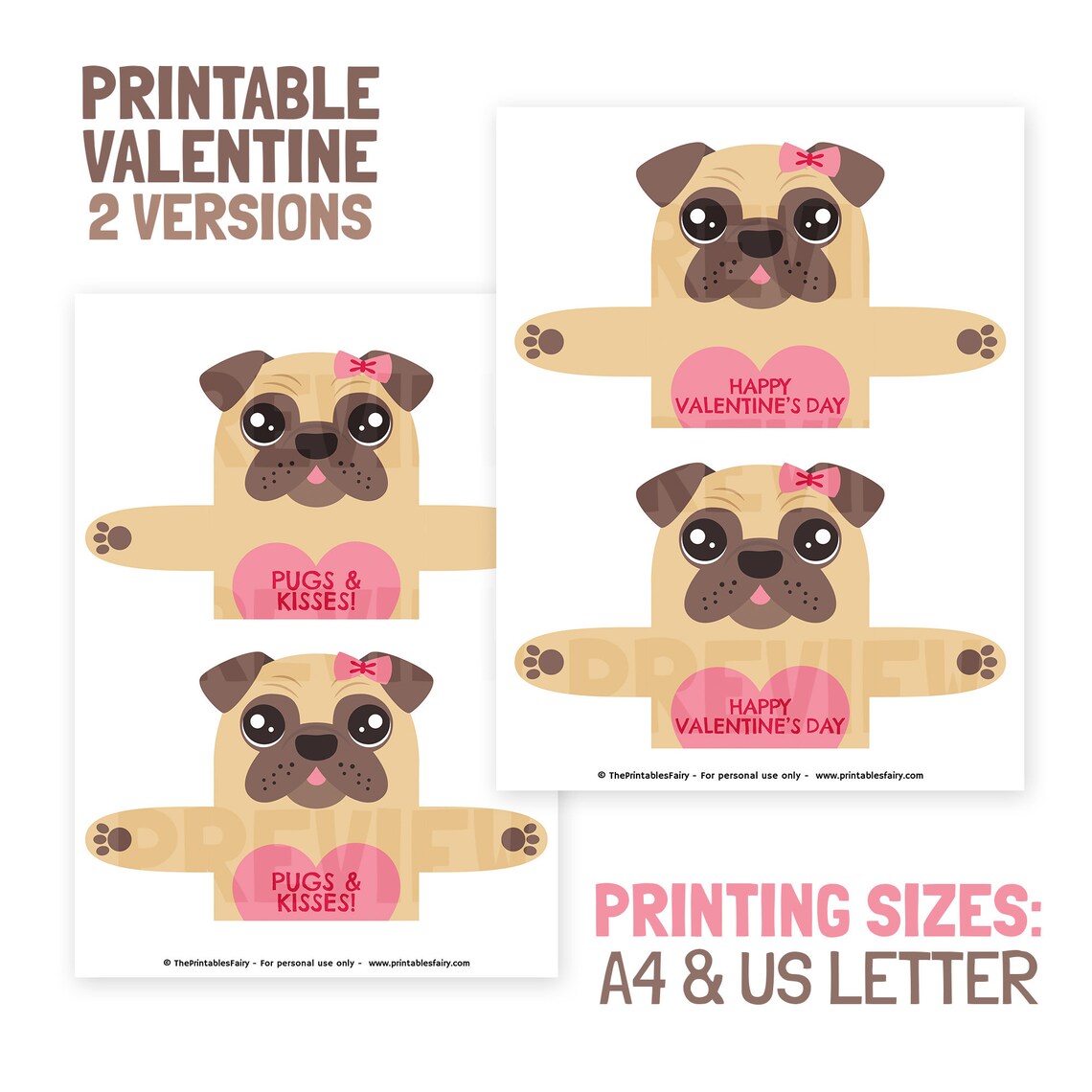 Girl Pug Candy Hugger Valentine's Day Cute Puppy | Etsy