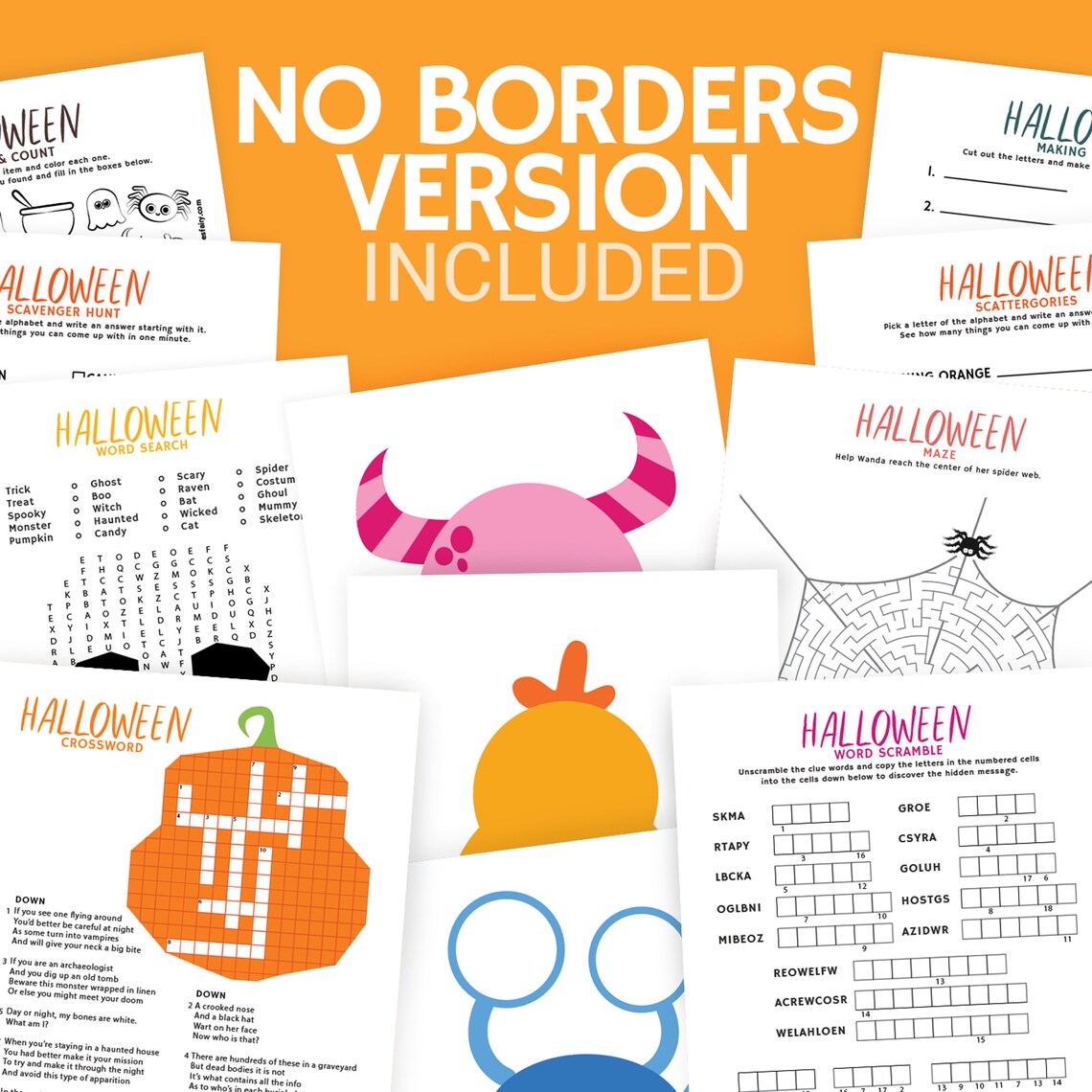 Halloween Party Games for Kids: Printable Crossword Word - Etsy