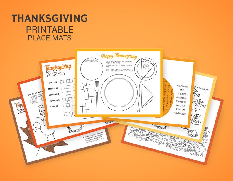 Thanksgiving Printable Place Mats: Crossword Word Search - Etsy