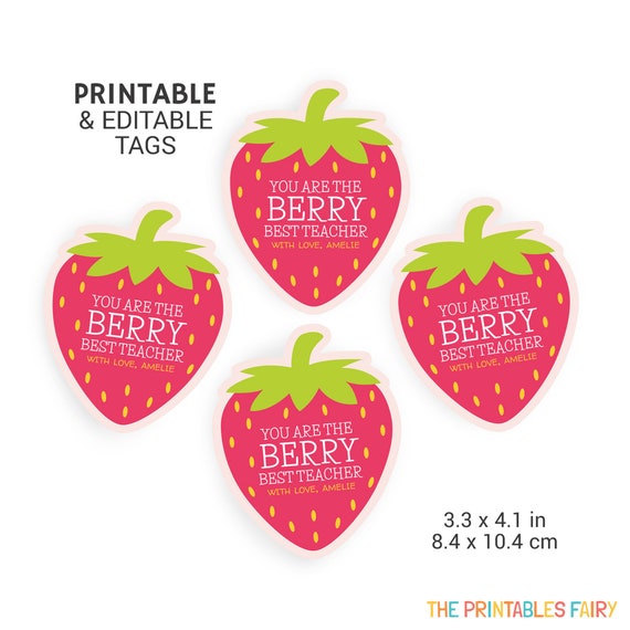 Strawberry Teacher Appreciation Printable and Editable Tags. - Etsy