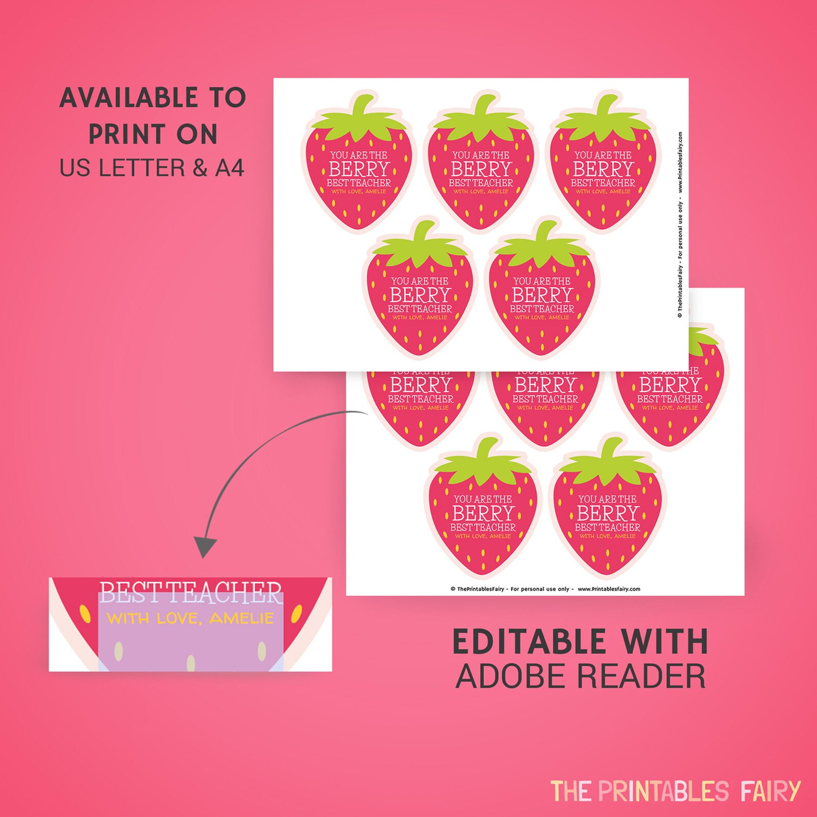 Strawberry Teacher Appreciation Printable and Editable Tags. - Etsy