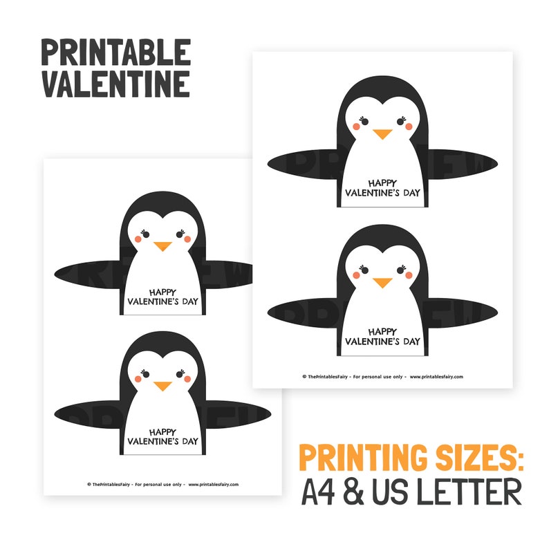 Printable Penguin Candy Hugger Cute Valentine's Day - Etsy