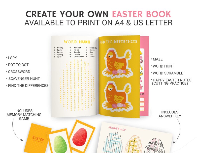 Printable Easter Activity Set For Kids: Crossword Word Search | Etsy