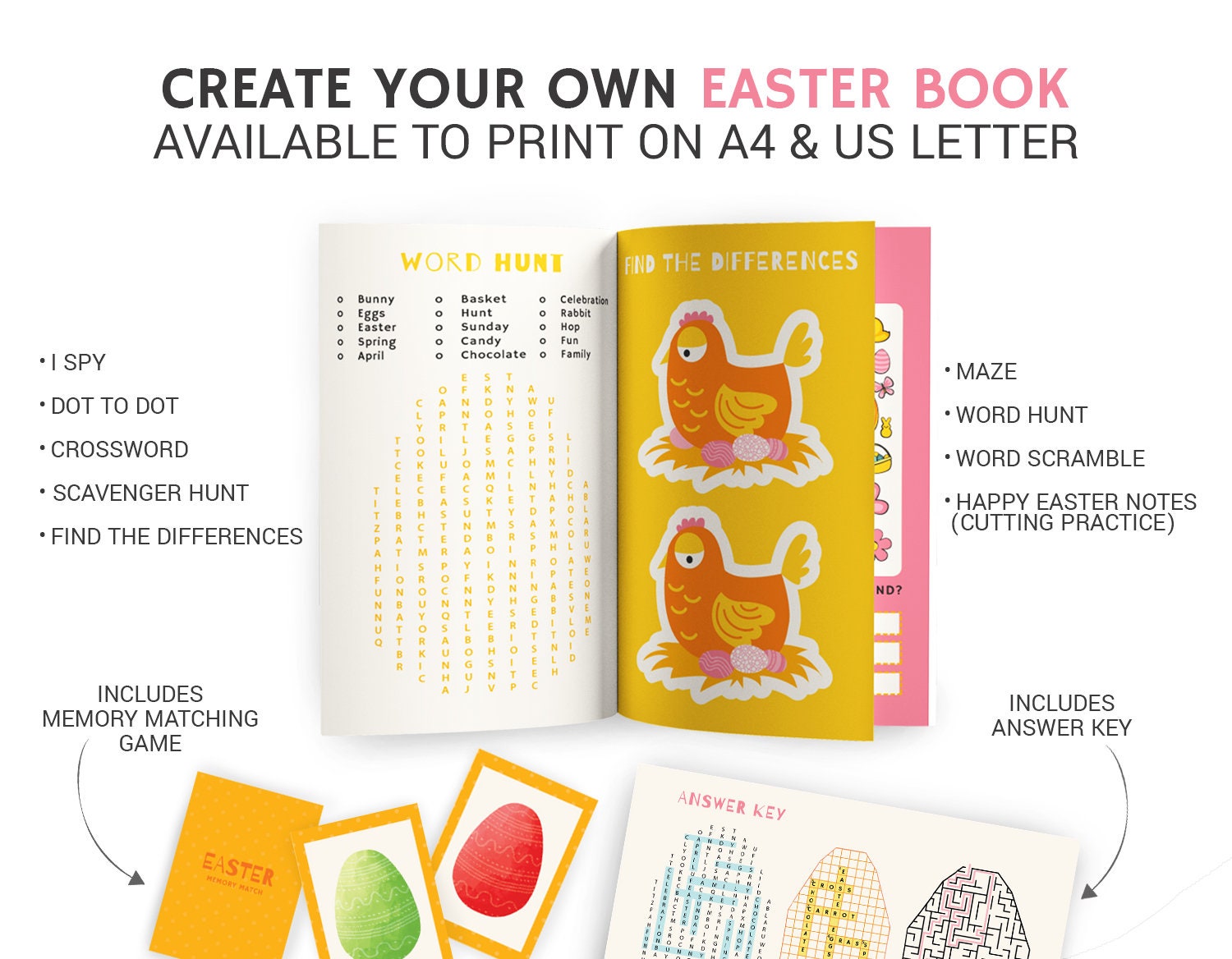 Printable Easter Activity Set for Kids: Crossword Word Search - Etsy
