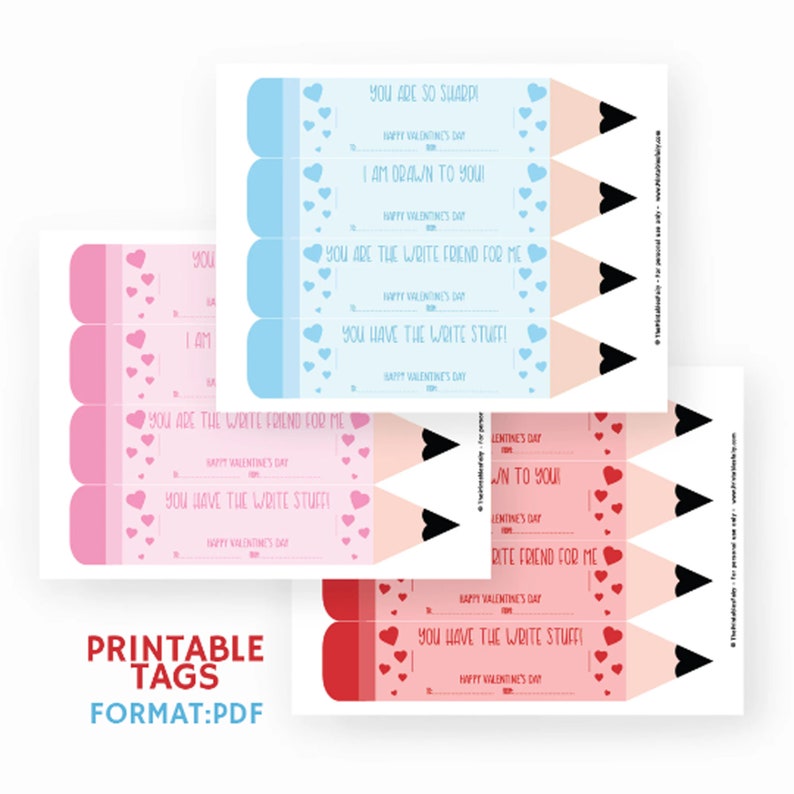 Valentine's Day Printable Pencil Cards | Etsy