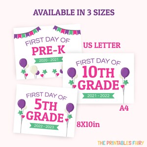 Girl First Day of School Printable Signs - Instant Download - First Day ...