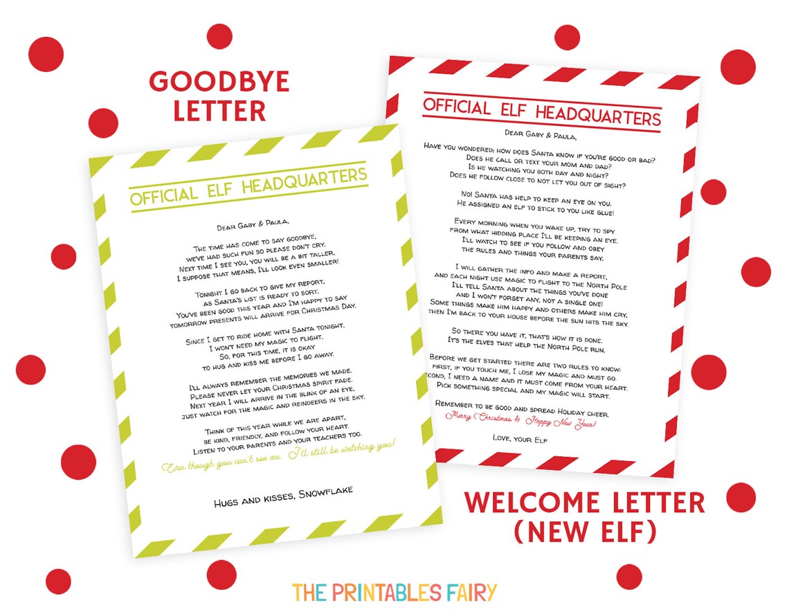 Editable Elf First Time Welcome Letter & Goodbye Letter. Elf - Etsy