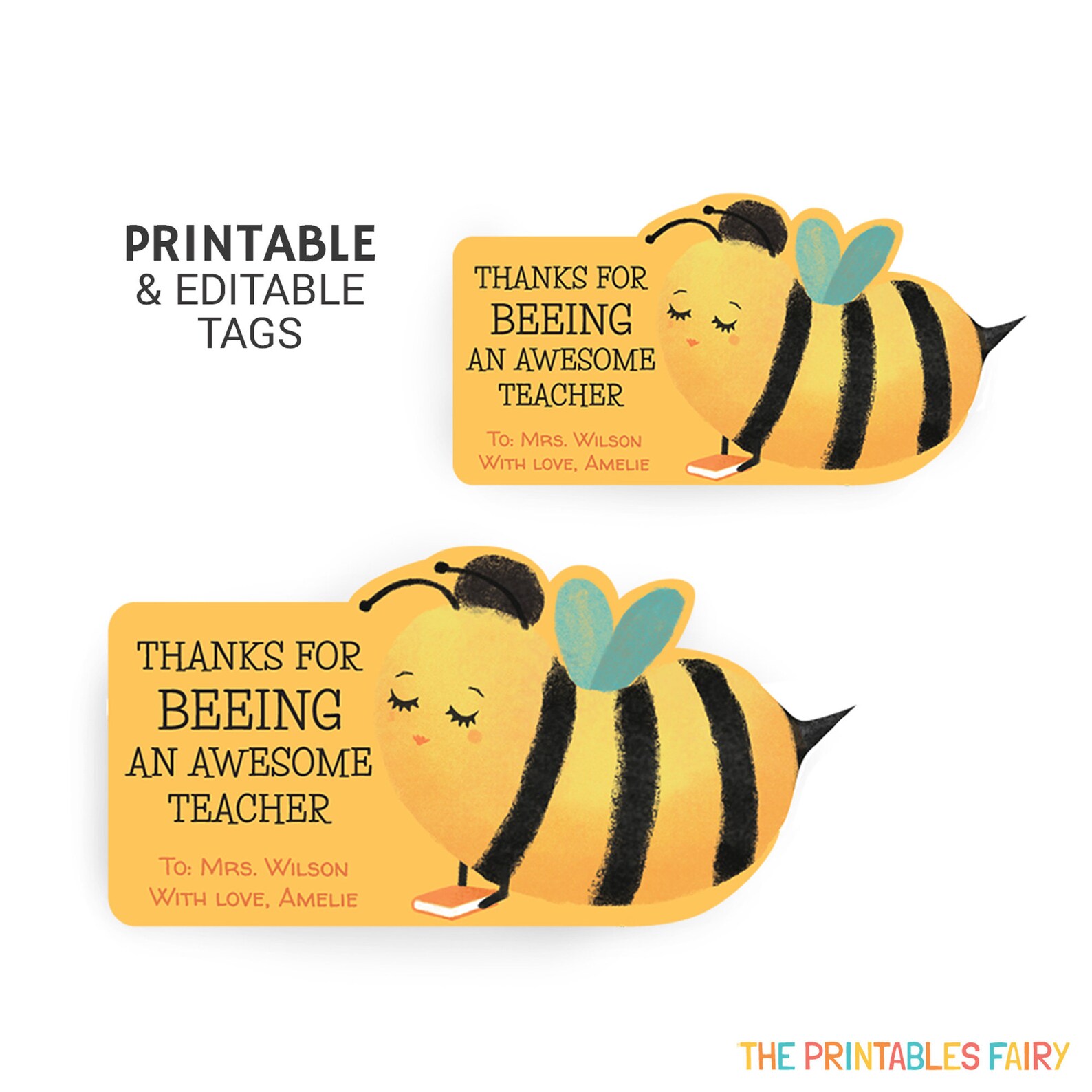 Bee Teacher Tags. Printable Teacher Thank You Tag. Personalized Flower ...