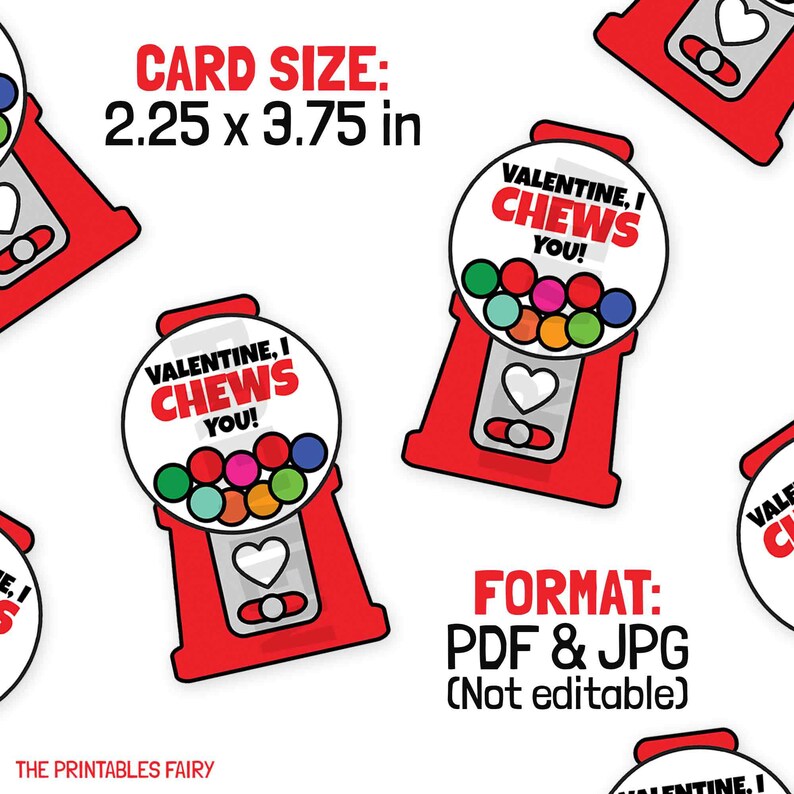 Gumball Valentine Tags Printable Valentine's Day Chewing - Etsy
