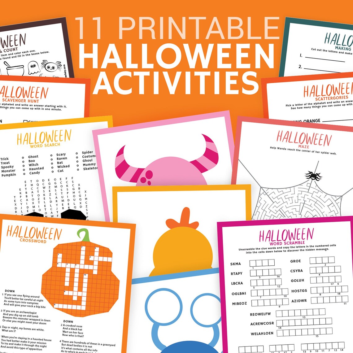 Halloween Party Games for Kids: Printable Crossword Word - Etsy