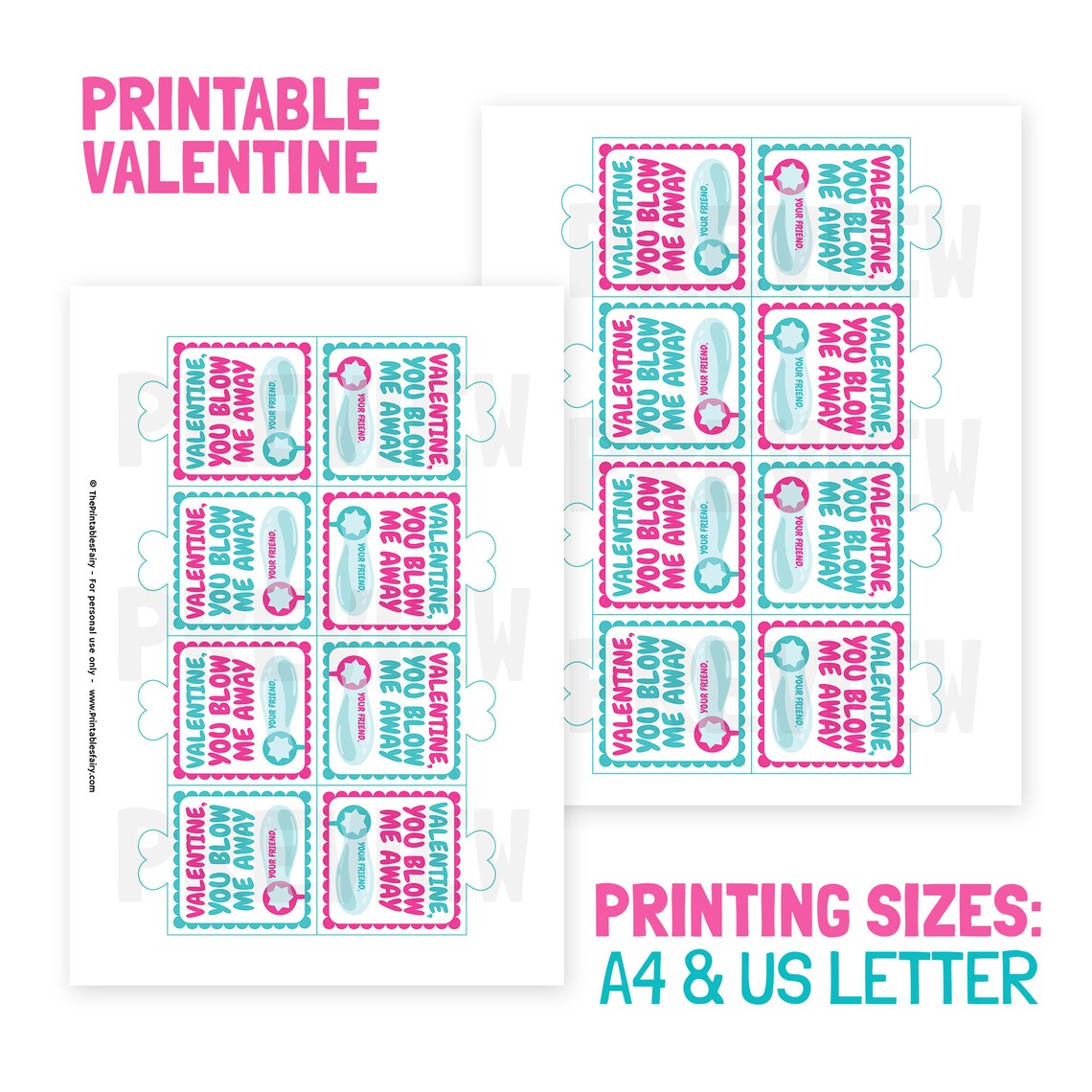 Bubble Valentine Tags Printable Valentine's Day Bubble | Etsy