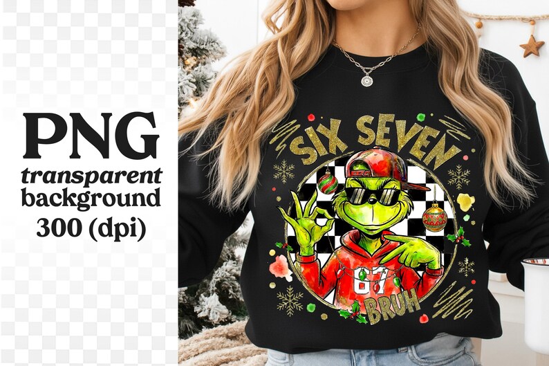 Funny Six Seven Grinch Christmas: 6 7 Bruh Png for Shirt, Grinchmas Png ...