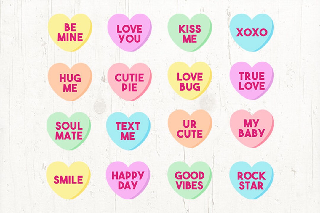 Conversation Candy Hearts SVG Clipart: Valentine's Day Heart PNG - Etsy